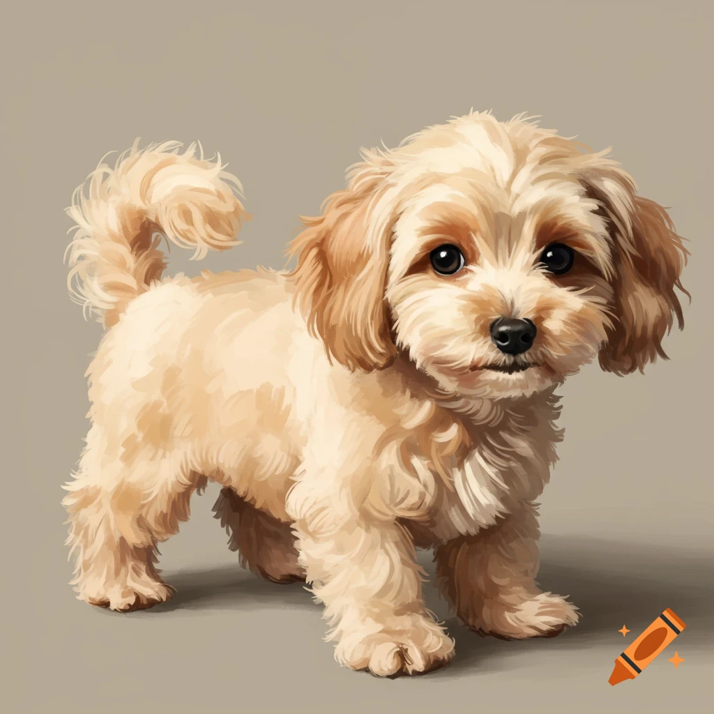 Cute illustration of a cockapoo puppy standing on Craiyon