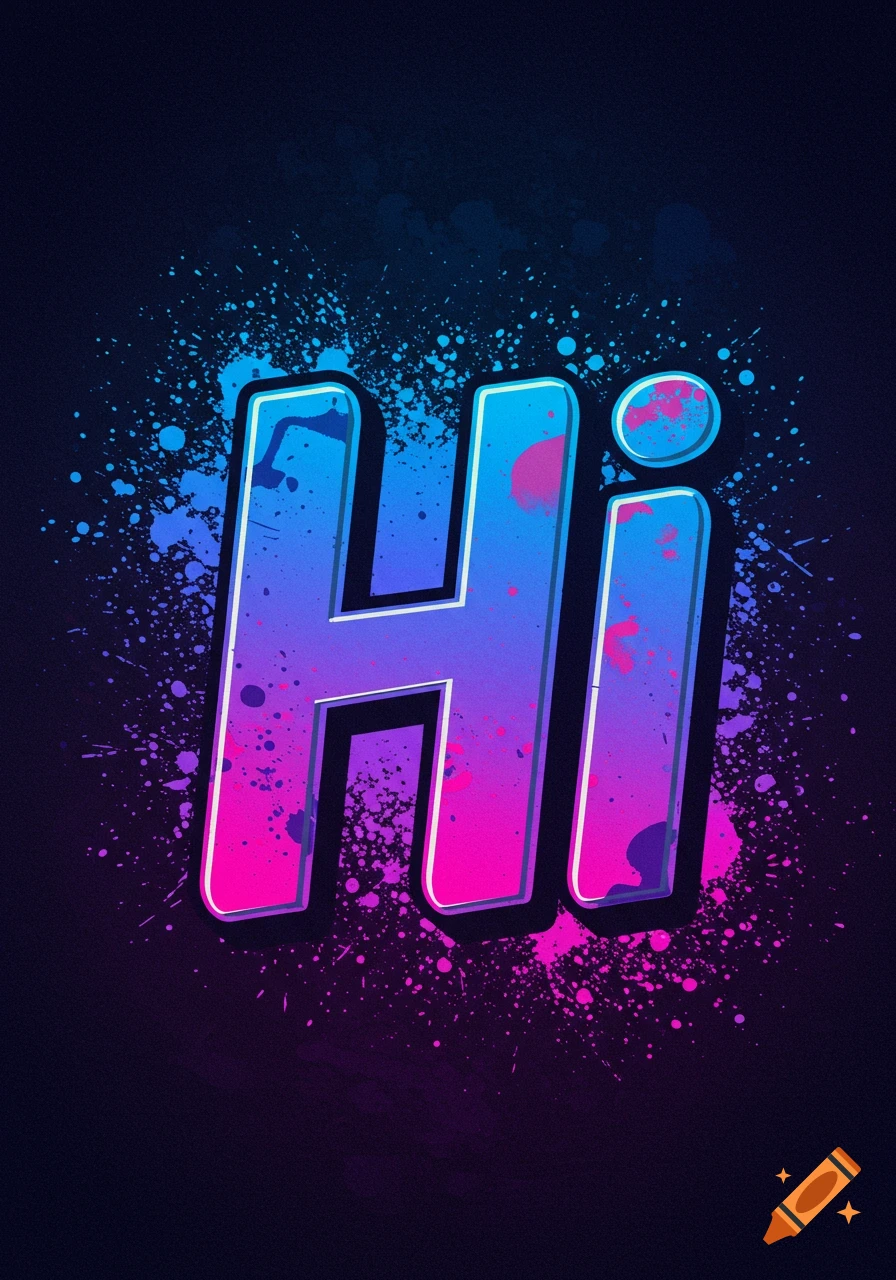 Stylized blue and pink 'Hi' text with paint splatters on Craiyon