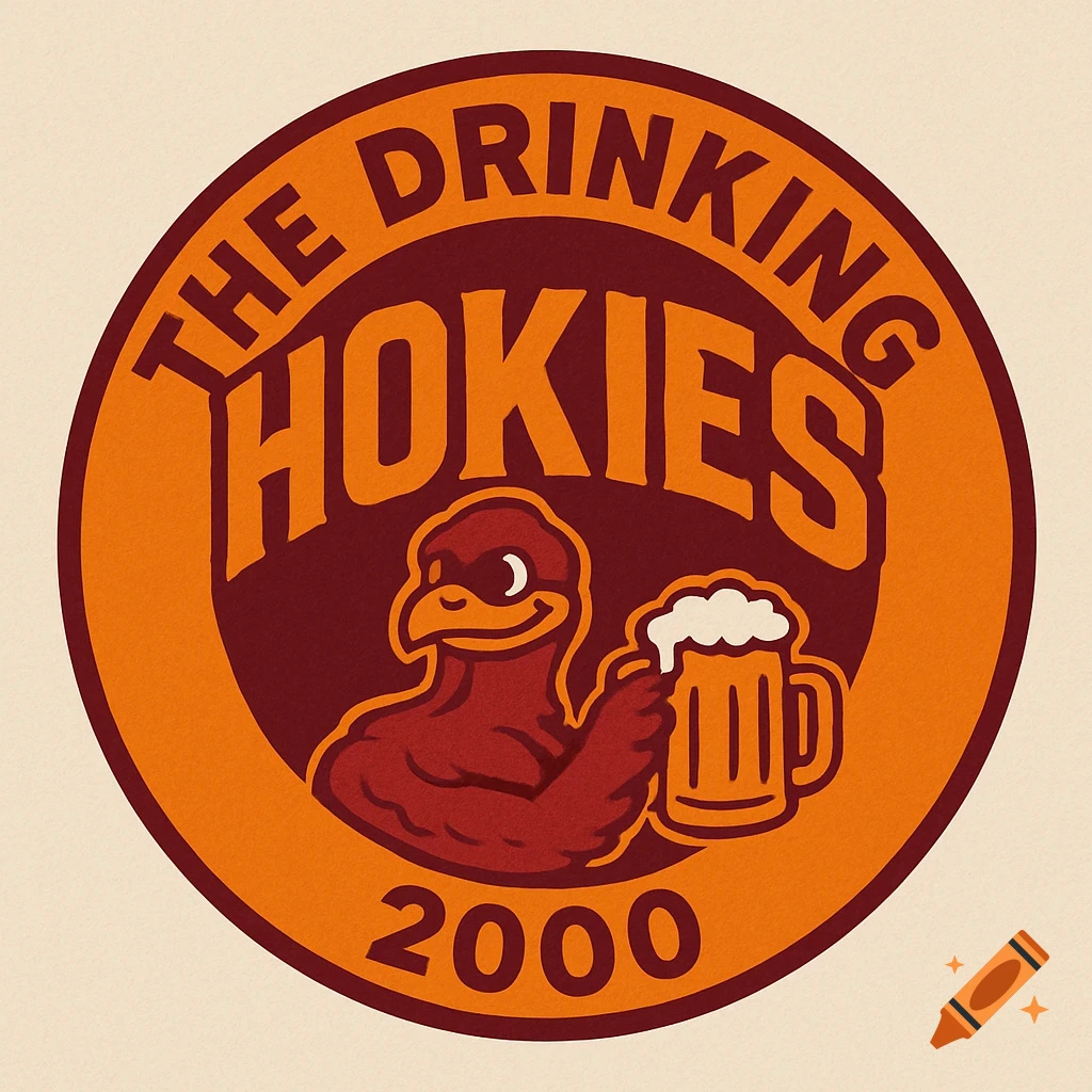 Circular logo featuring a cartoon bird holding a beer mug. Text reads "THE DRINKING HOKIES 2000 ...