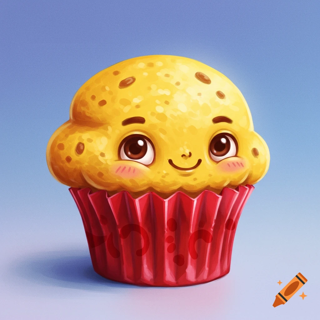 Cute cartoon yellow cupcake with a red wrapper on Craiyon
