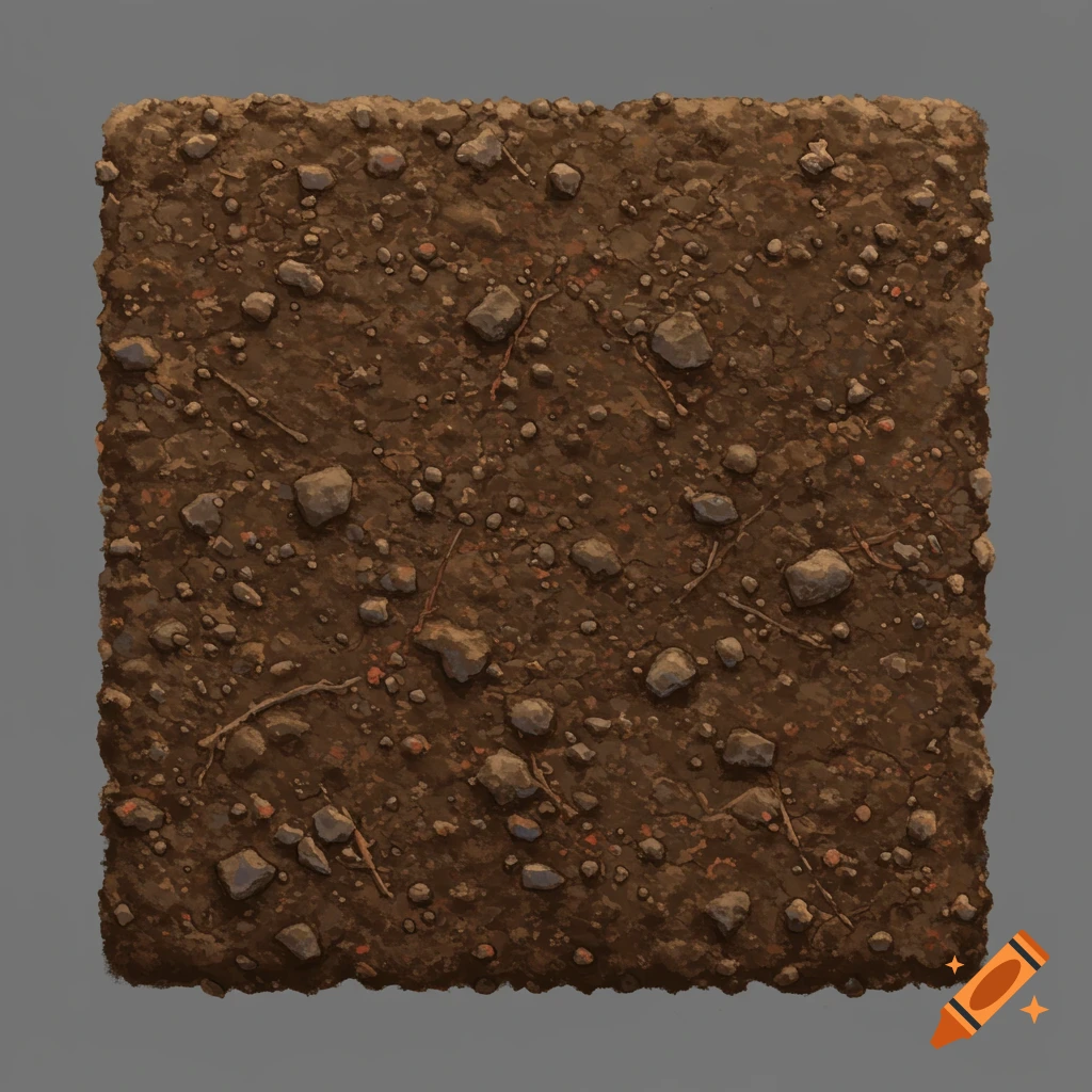 Realistic texture of brown dirt with scattered rocks and debris in a ...