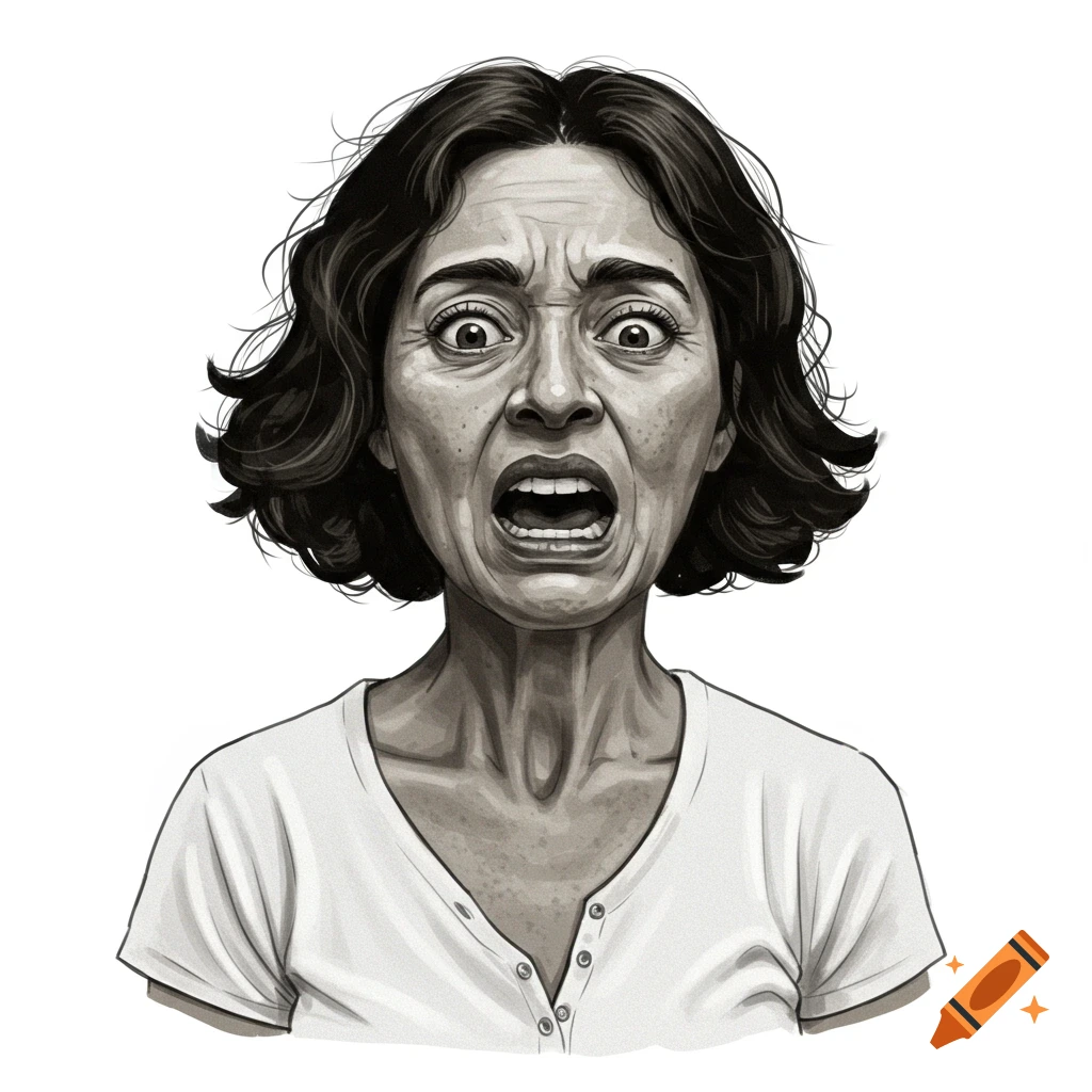 Black and white illustration of a woman with a distressed and exhausted ...