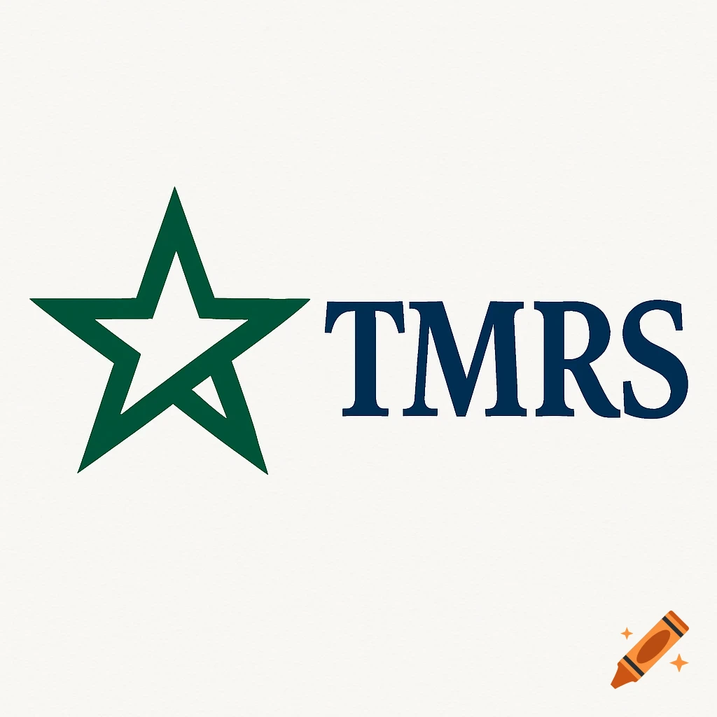Logo with a green star outline and solid dark blue text "TMRS". on Craiyon