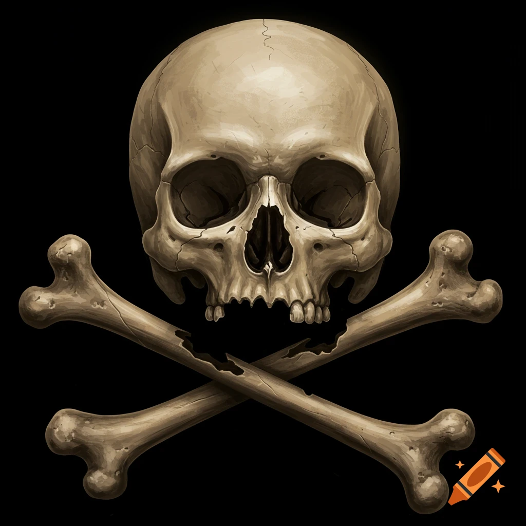 Illustration of a skull without a bottom jaw and cracked crossbones on ...