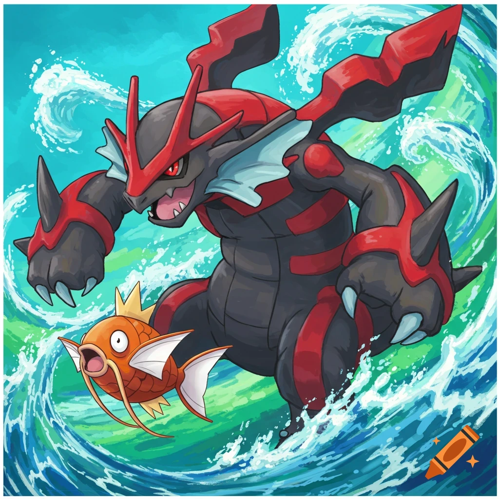 Illustration of a fused Gyarados and Magikarp creature with a Magikarp ...