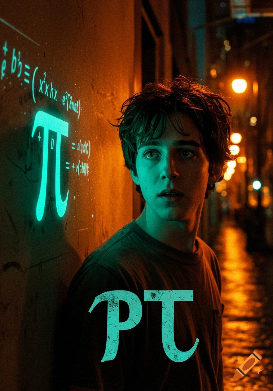 A young man stands leaning against a wall with glowing mathematical ...