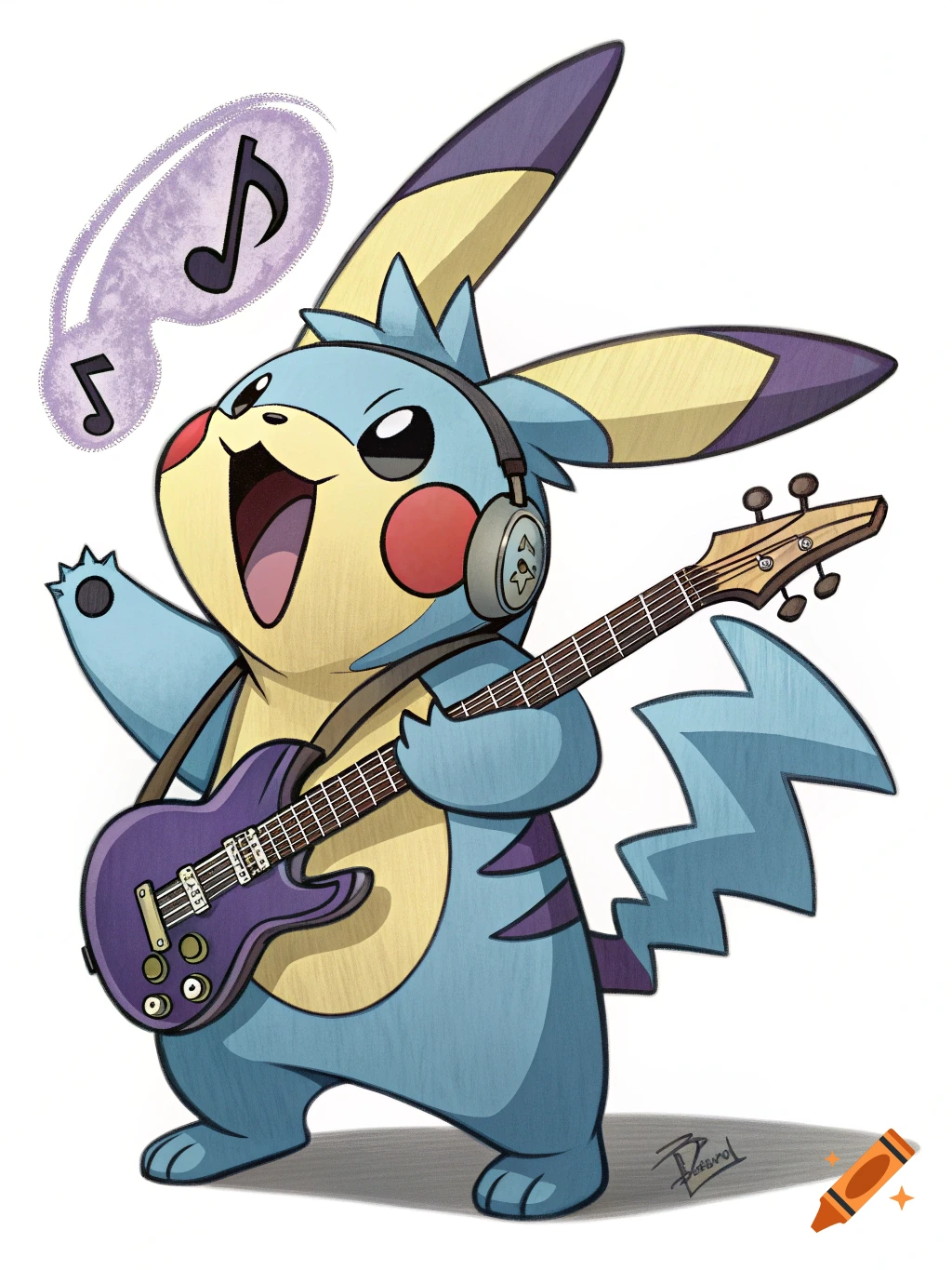 Cartoon creature resembling a Pokemon playing an electric guitar and ...