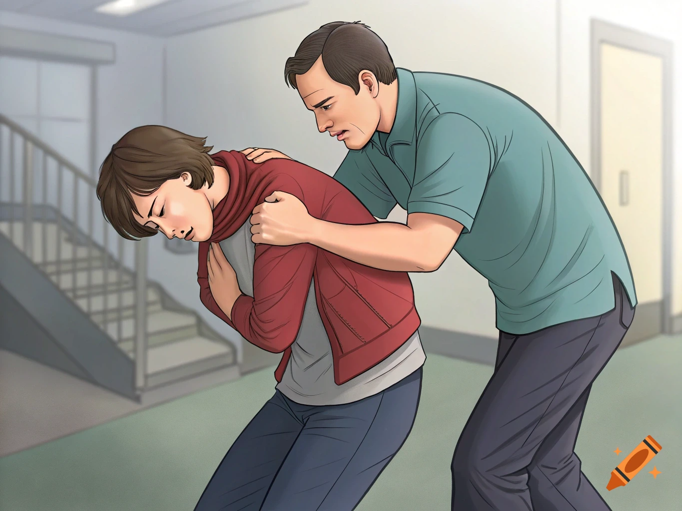 Illustration of a person choking being helped with back slaps by ...