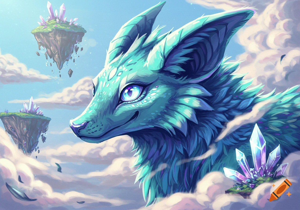 A fantasy creature with blue-green fur and large ears looks towards ...