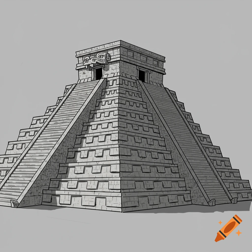 Stylized sketch of an ancient stone pyramid on Craiyon