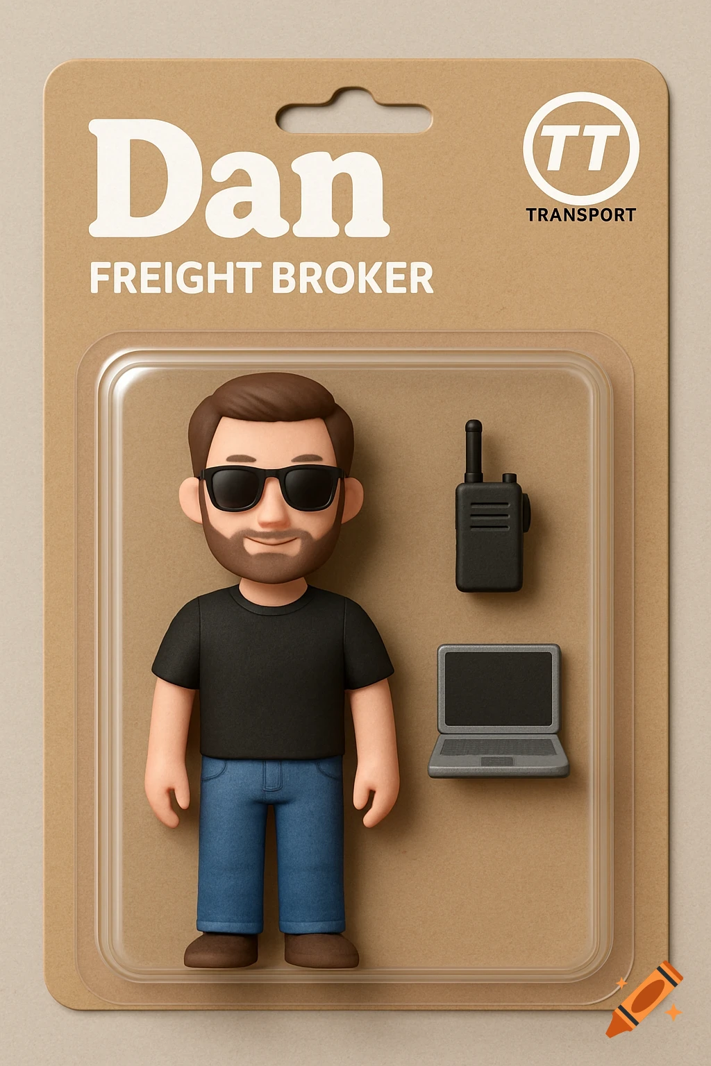 3D action figure toy of Dan Freight Broker in clear plastic packaging ...