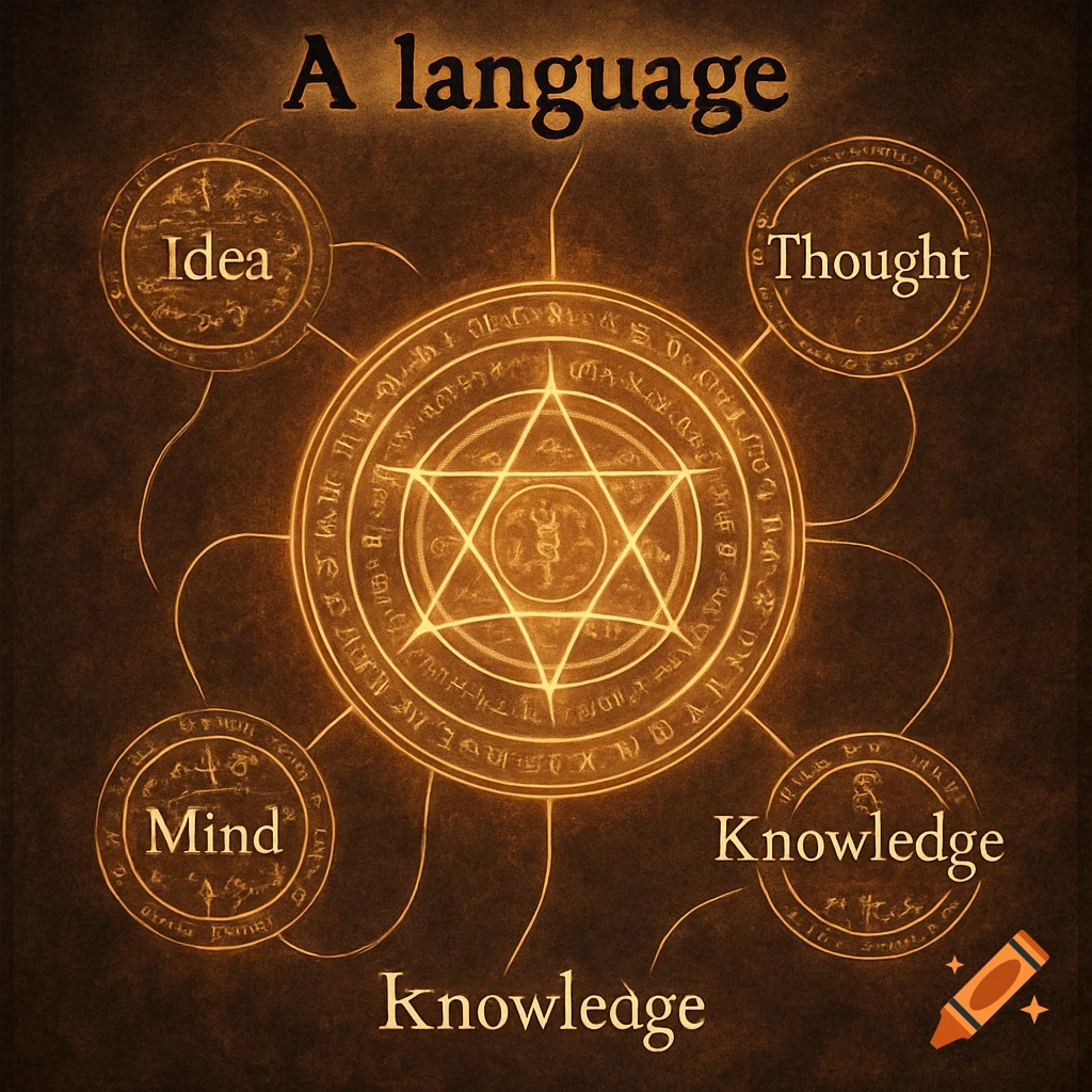 A mystical diagram featuring a central glowing star symbol surrounded ...