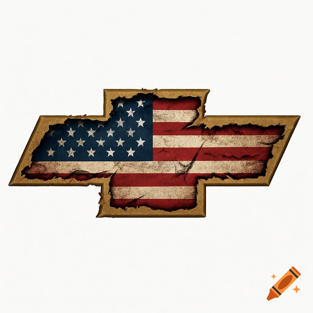 Distressed Chevrolet logo with a ripped American flag texture inside on ...