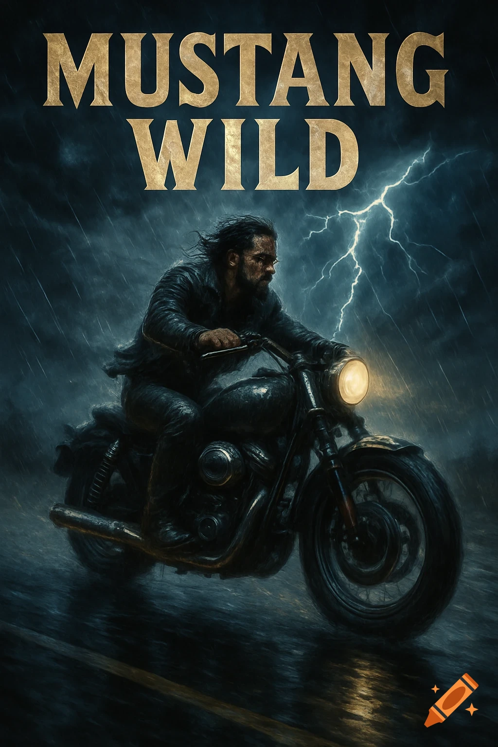 Dramatic image of a motorcycle rider on a rainy road during a ...