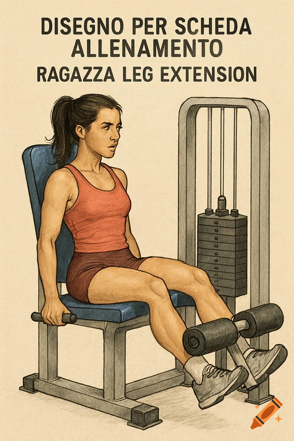 Drawing of a woman doing leg extensions on Craiyon