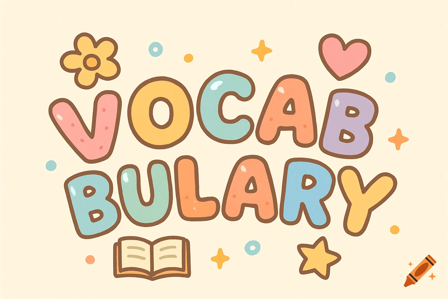 Cute clip art illustration spelling the word VOCABULARY with book ...