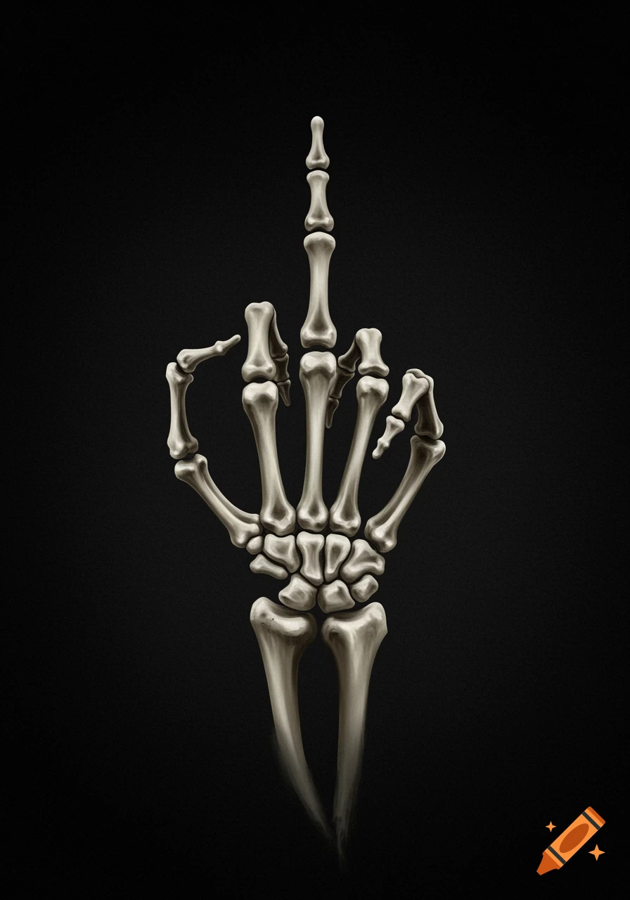 A close-up illustration of a skeleton hand giving the middle finger on ...