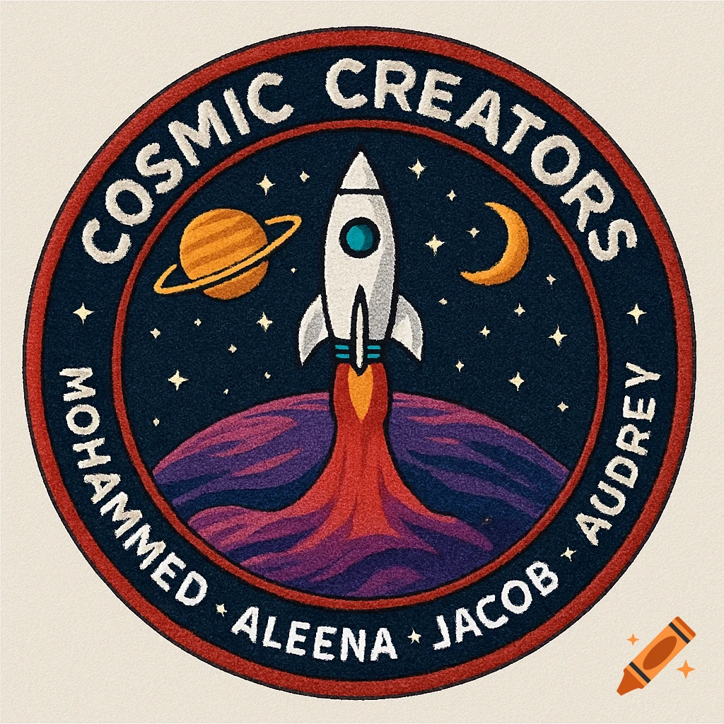 Space patch design with rocket taking off from a planet, moon, stars ...