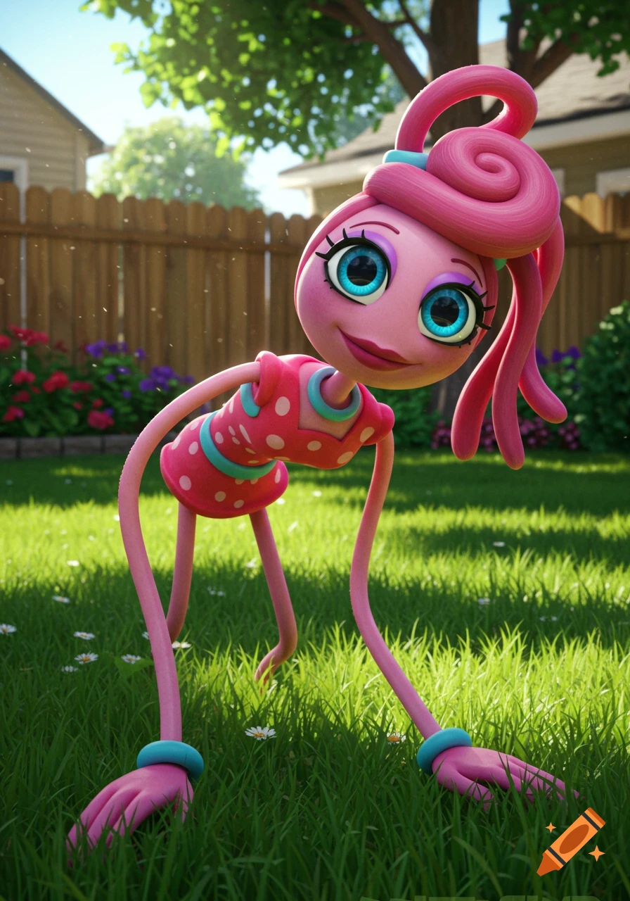 Realistic rendering of Mommy Long Legs from Poppy Playtime bending in a ...
