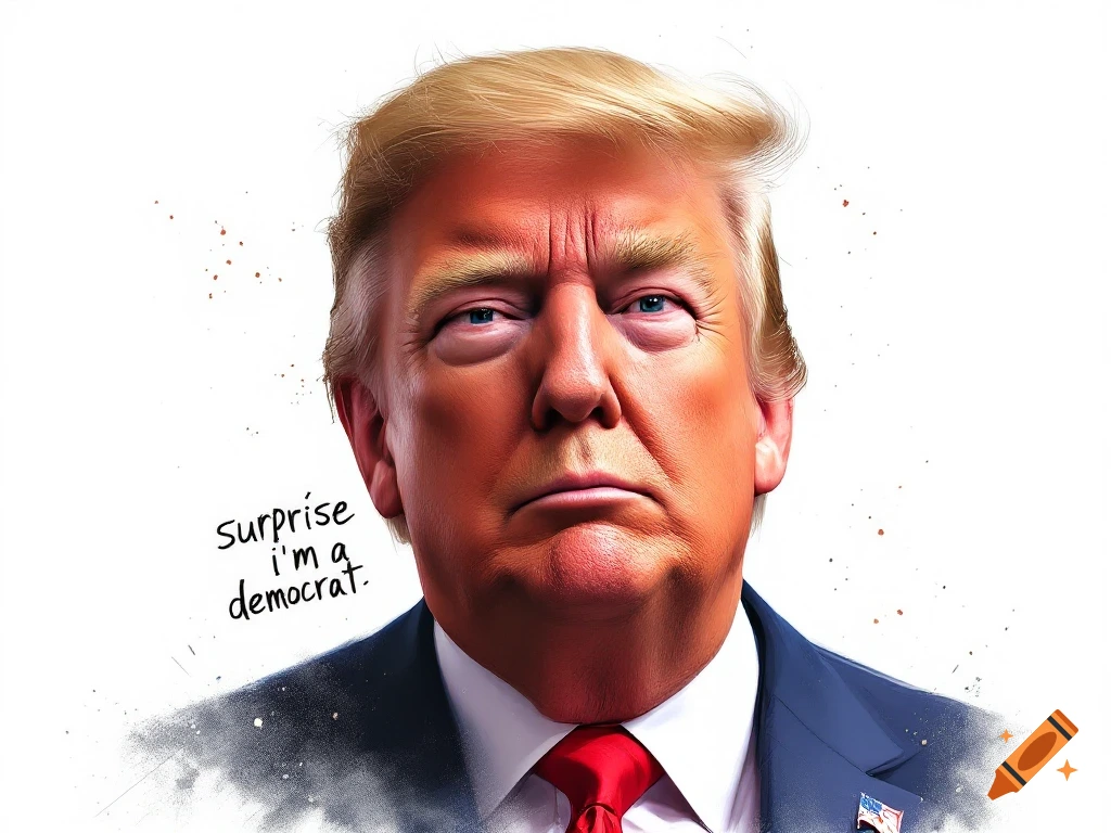 Caricature portrait of Donald Trump with the text 'surprise I'm a ...
