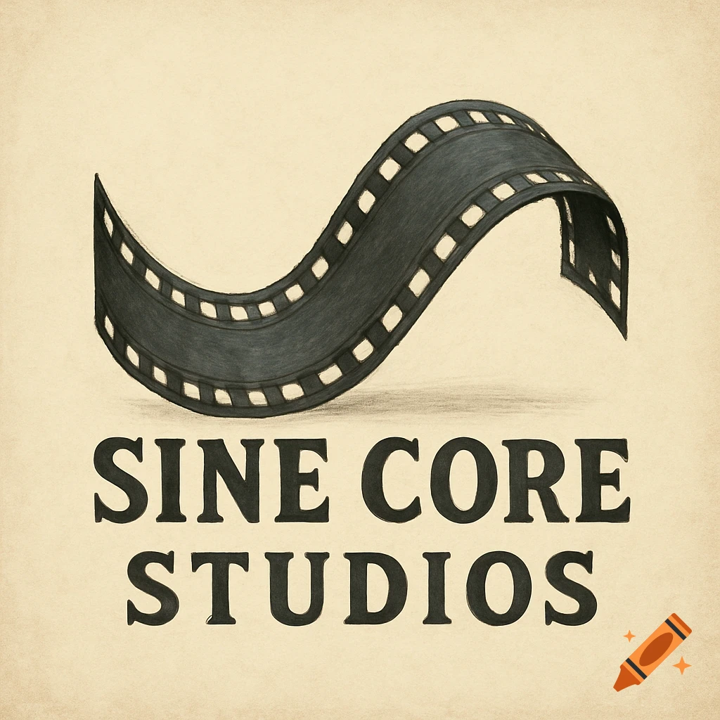 Sketch of a wavy film strip above the text SINE CORE STUDIOS on Craiyon
