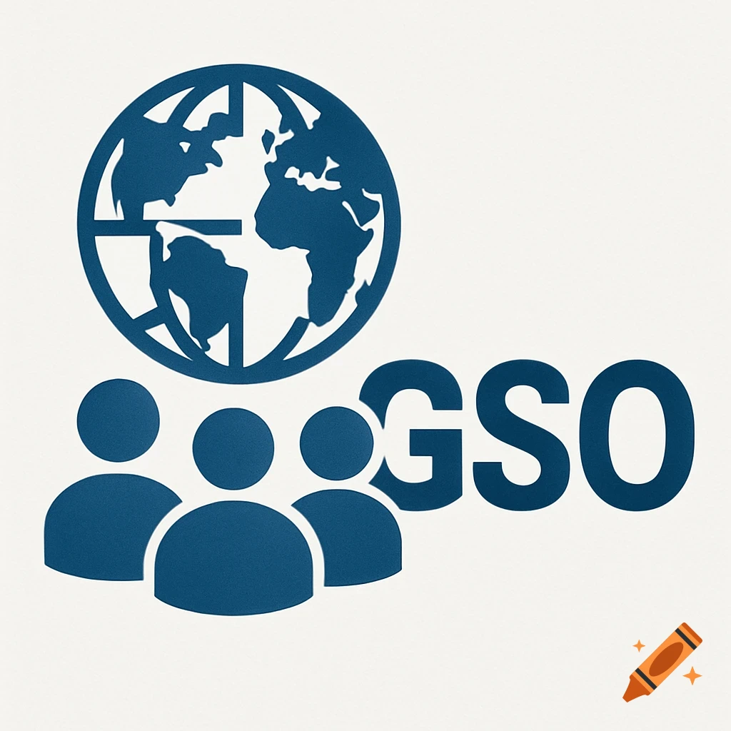 Logo with a globe icon and three person icons next to the text GSO. on ...