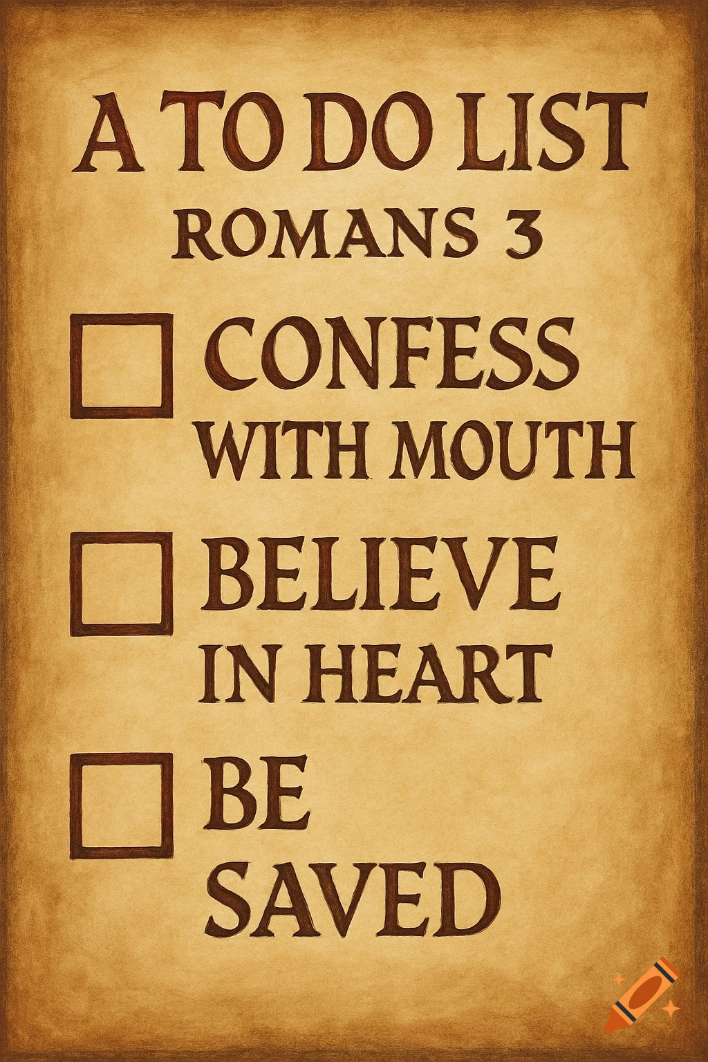 Religious to-do list on ancient-style paper: Confess with mouth ...