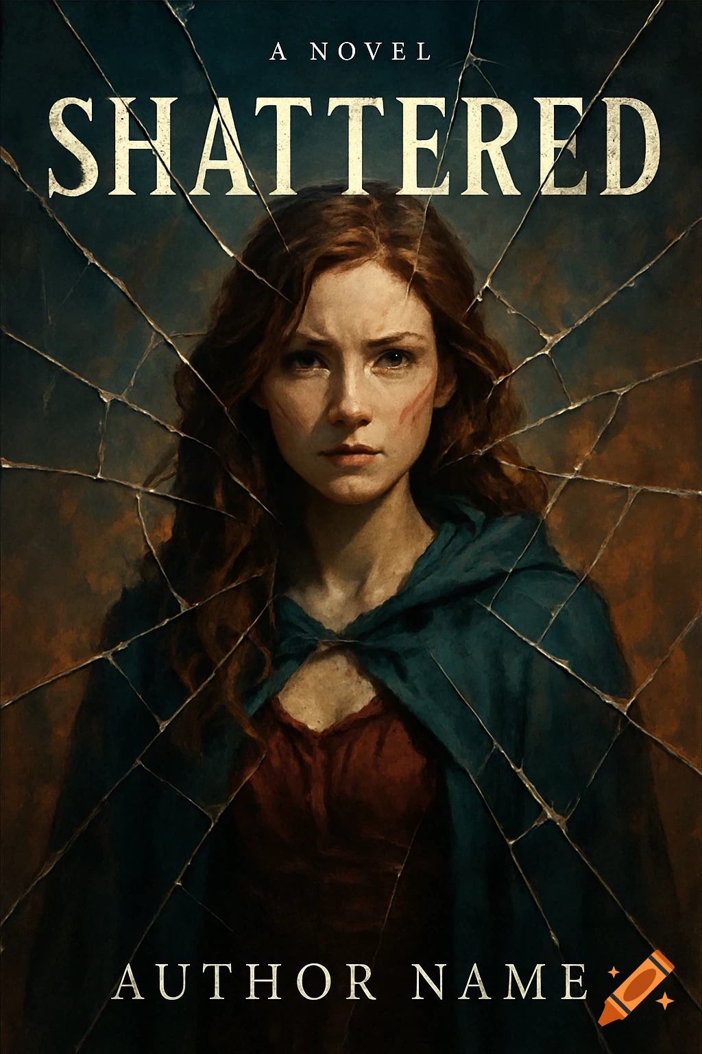 Book cover with a woman's face visible through shattered glass, text ...