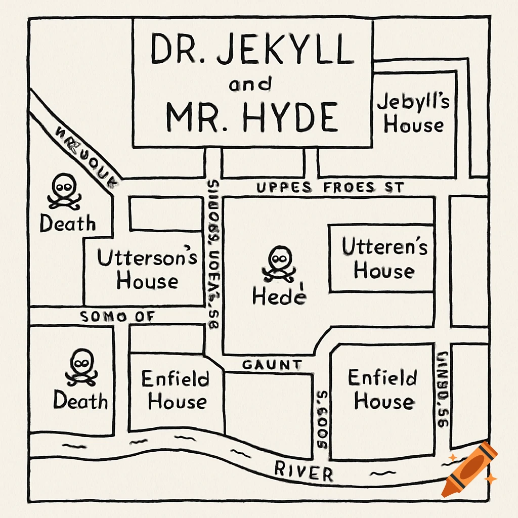A simple, hand-drawn style map based on Dr. Jekyll and Mr. Hyde ...