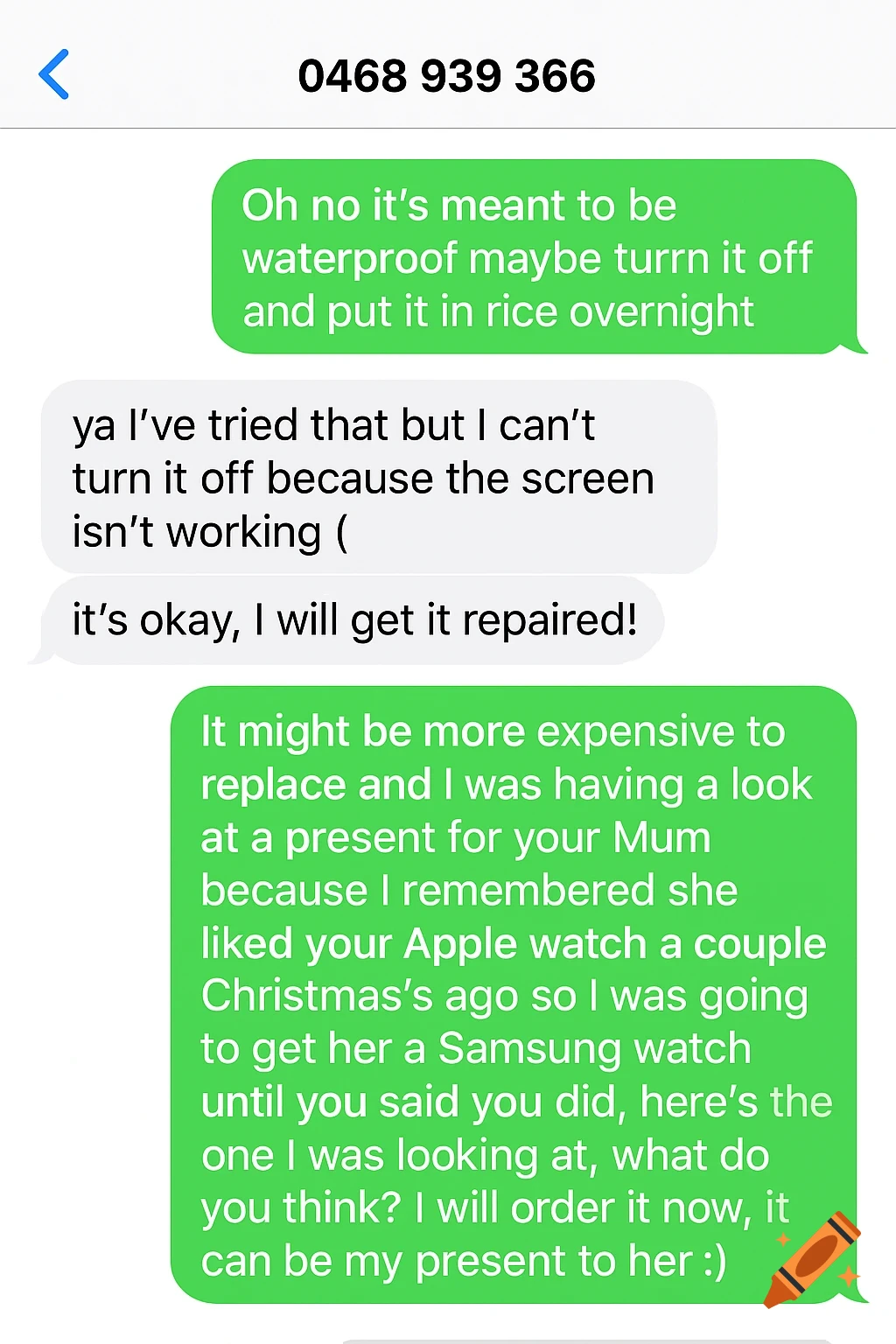 Screenshot of an iPhone text message conversation on Craiyon
