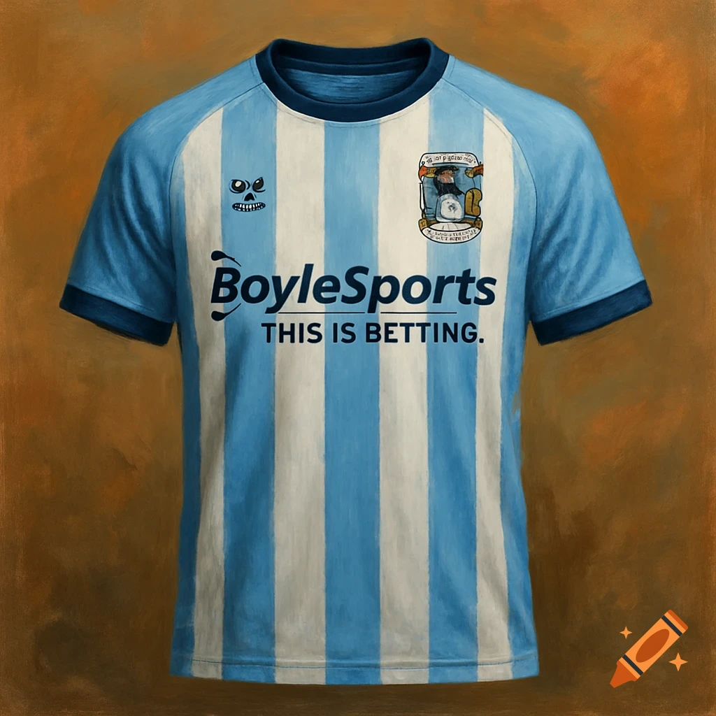 A light blue and white striped football shirt with BoyleSports sponsor ...