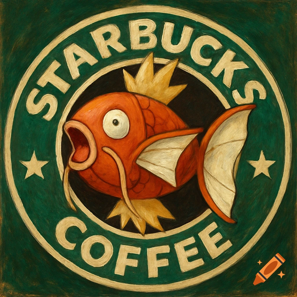 Stylized logo merging the Starbucks design with a Magikarp fish in the ...