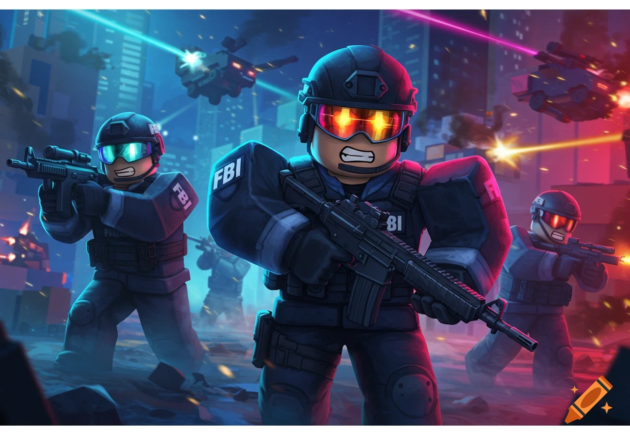 Roblox characters in FBI tactical gear in a city battle with ...