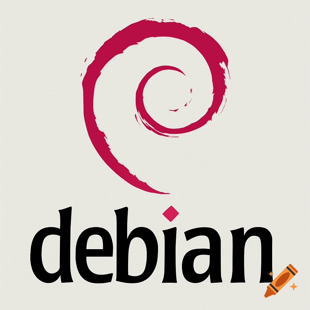 The Debian logo with a red swirl above the text 'debian'. on Craiyon