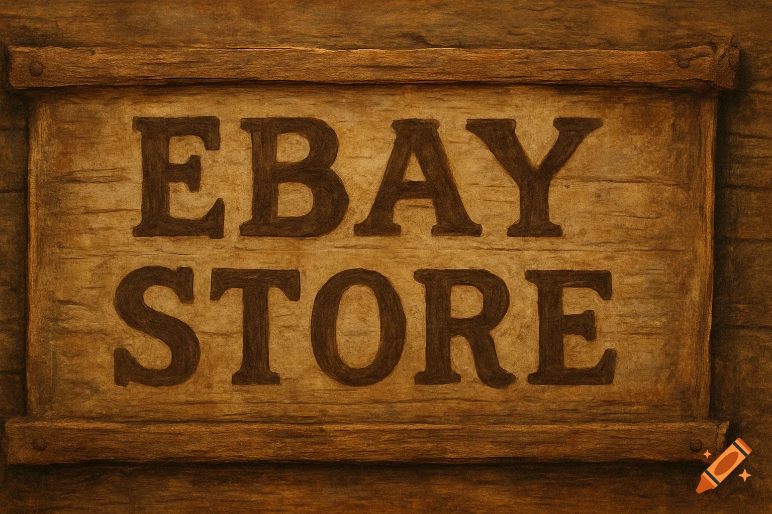Rustic wooden sign with "EBAY STORE" carved into it. on Craiyon