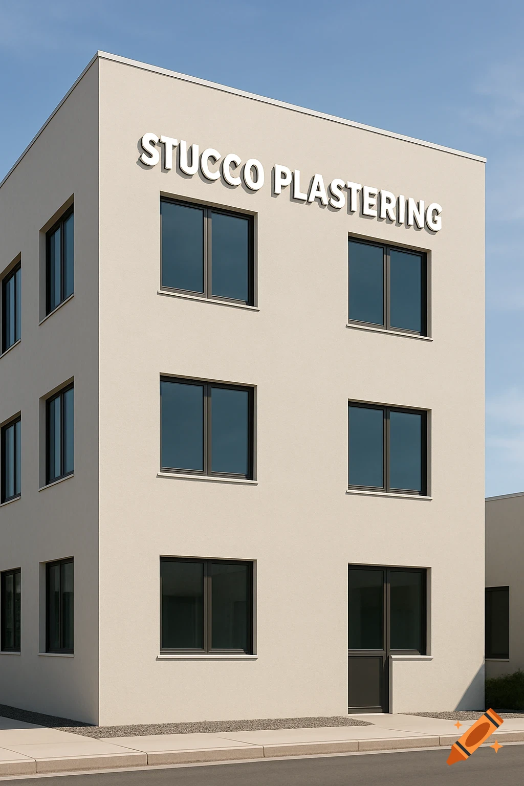 Exterior view of a modern commercial building with STUCCO PLASTERING ...