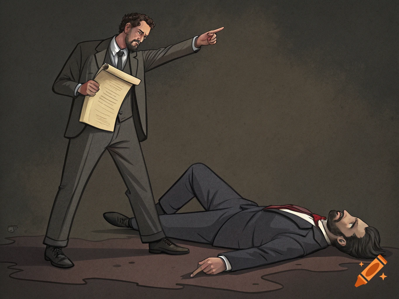 Illustration of a man in a suit standing over another man in a suit on ...