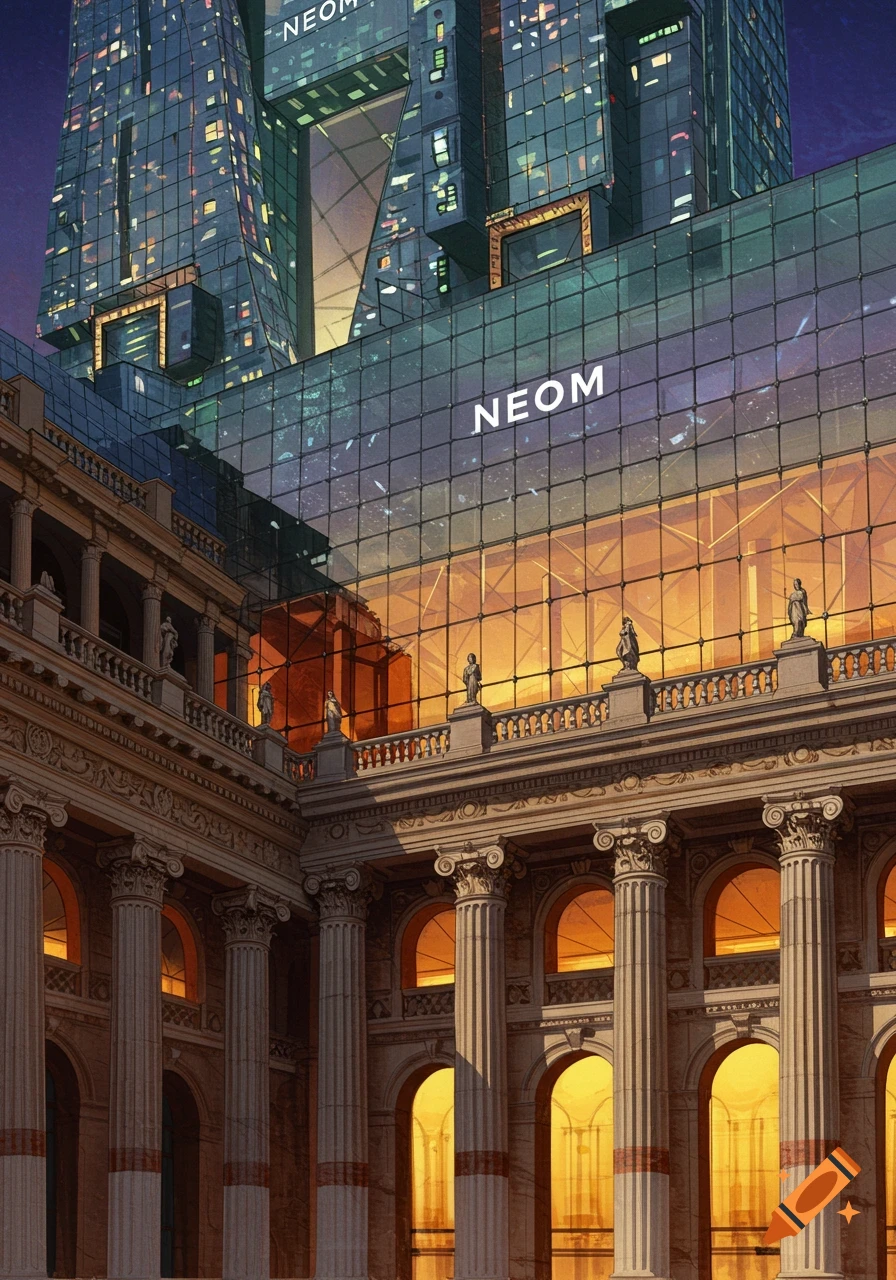 Futuristic glass skyscraper merges with classical Roman architecture ...