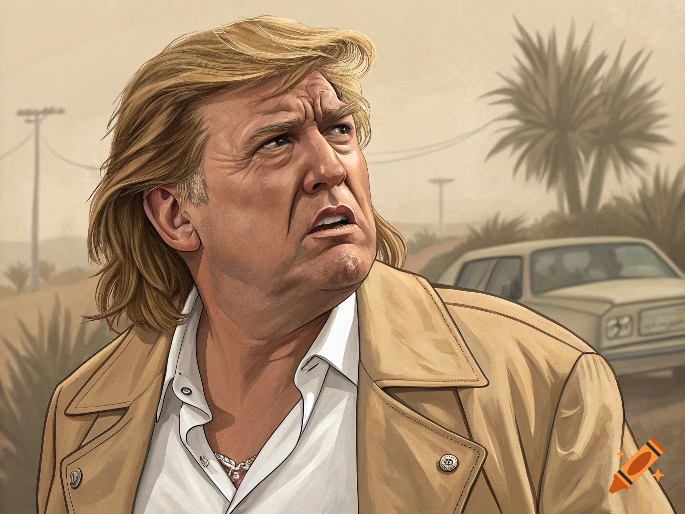 Caricature of Donald Trump as President Camacho from Idiocracy in a ...
