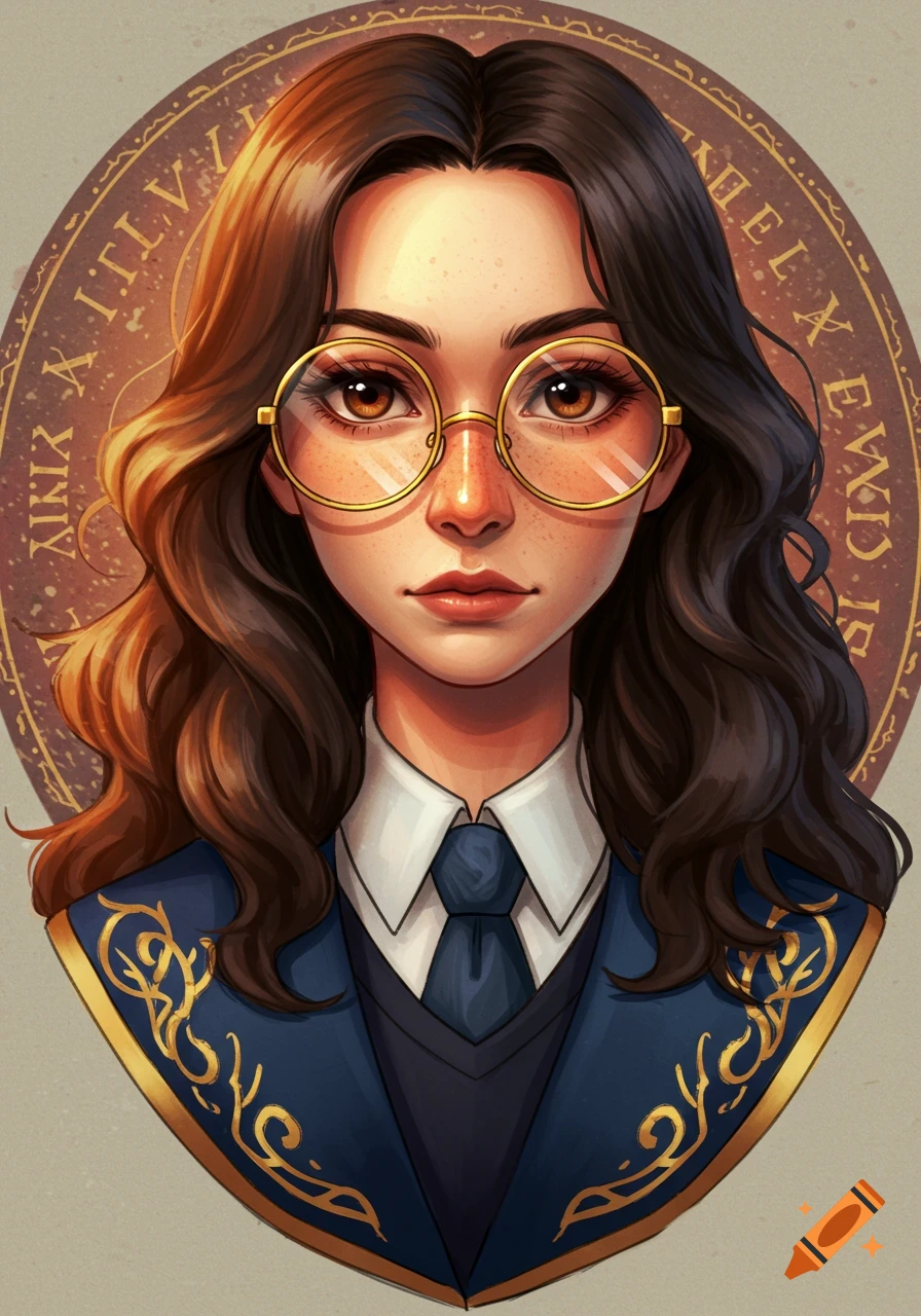 Illustration of a young woman with glasses and freckles wearing a ...