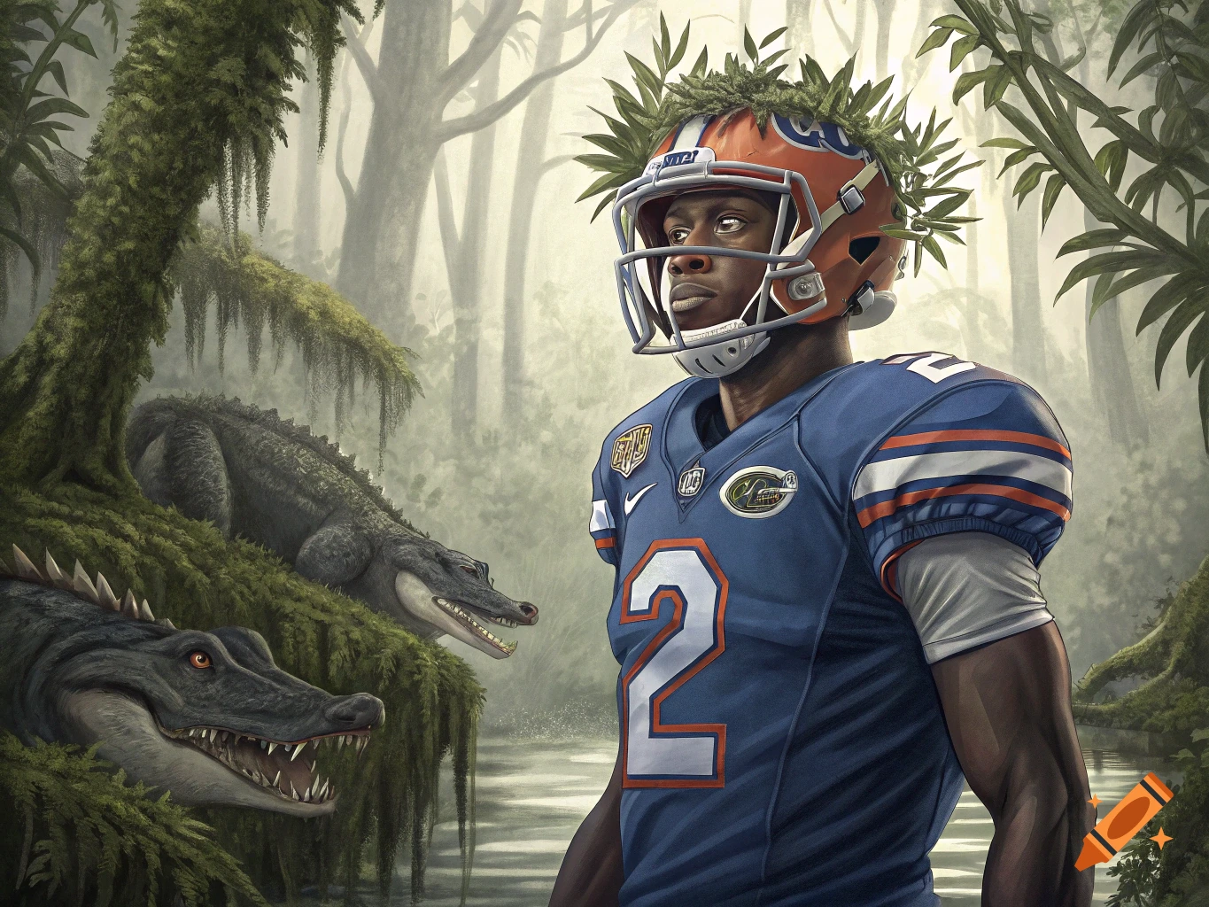 Football player in a Florida Gators uniform and helmet stands among ...