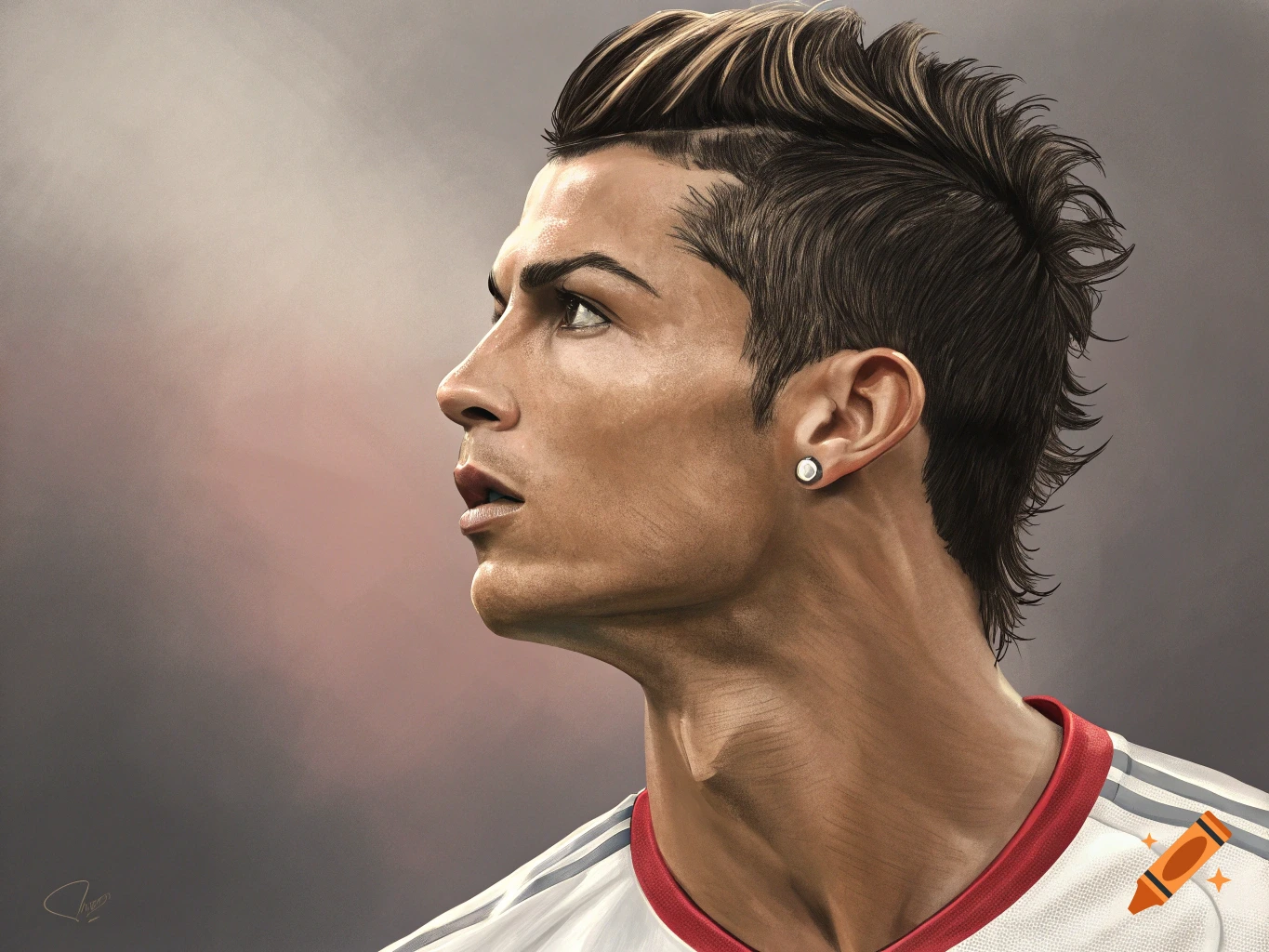 Detailed illustration of Cristiano Ronaldo in profile, looking up. on ...