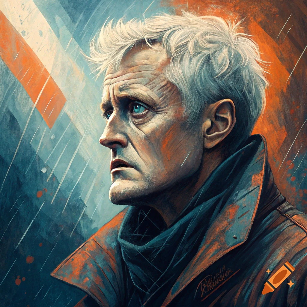 Abstract expressionist painting portrait of Roy Batty from Blade Runner ...