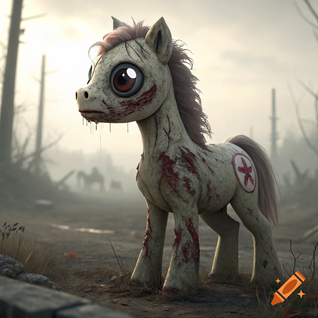 Realistic 3d render of a zombified My Little Pony in a post-apocalyptic ...