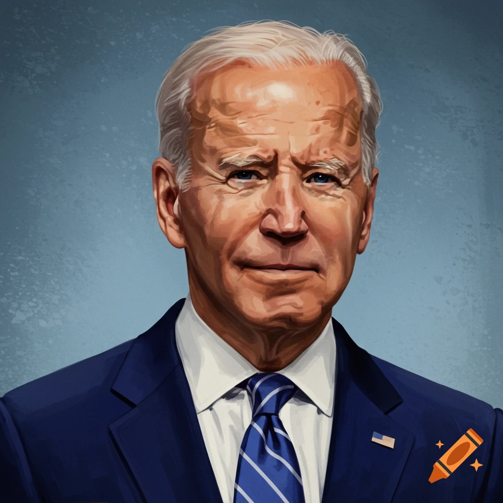 Stylized portrait illustration of Joe Biden in a blue suit and tie. on ...