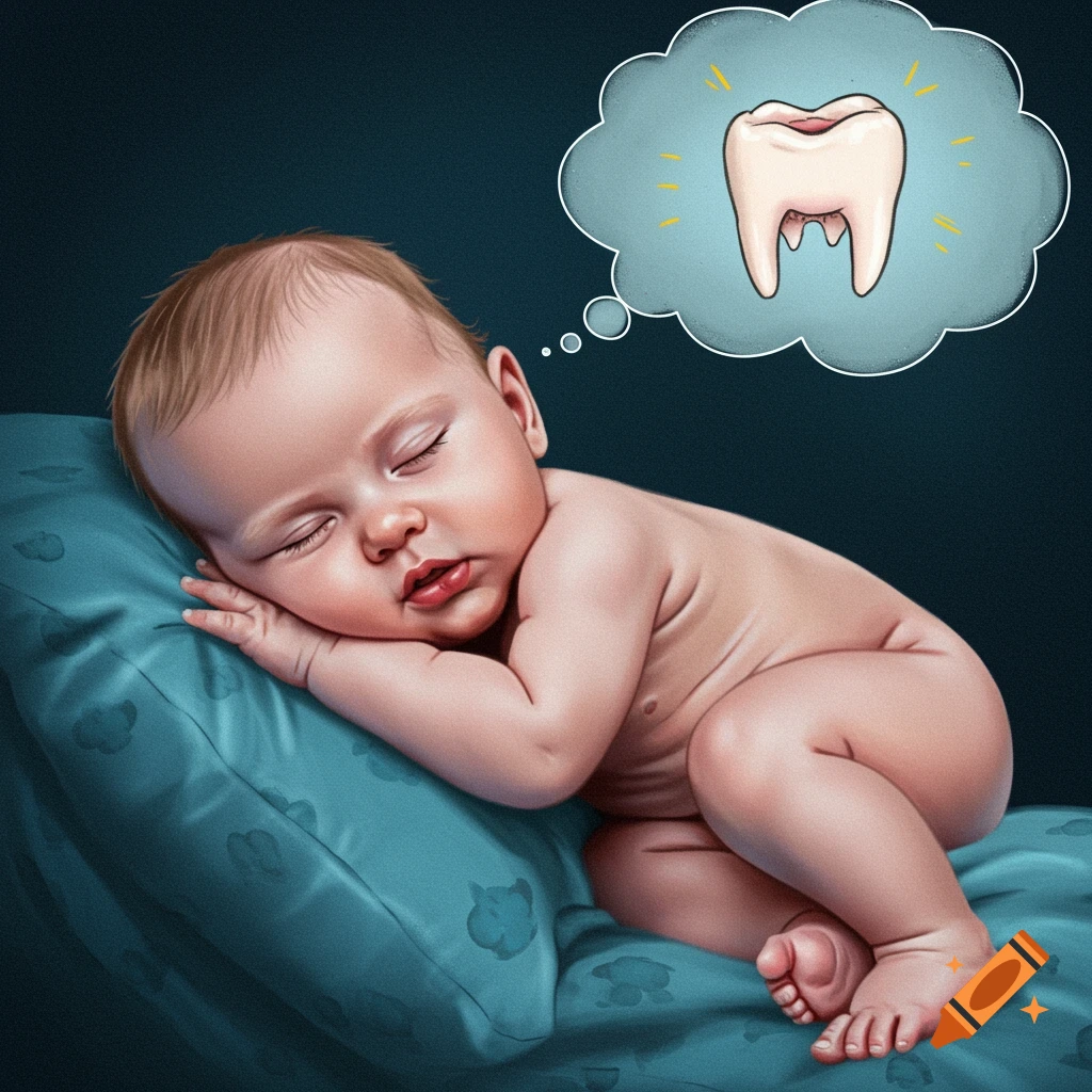 Illustration of a baby sleeping on a pillow, dreaming of a tooth. on ...