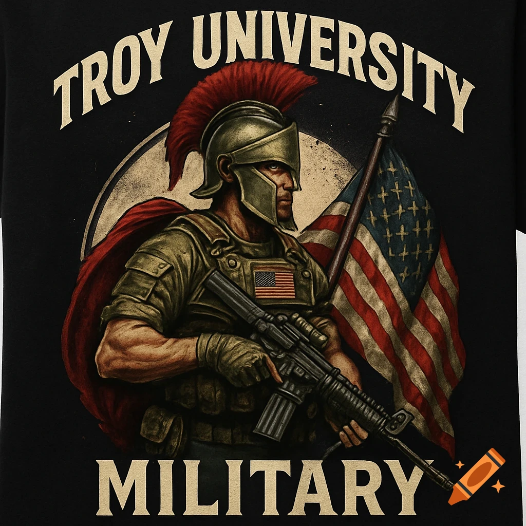 Modern Trojan soldier with American flag and rifle for Troy University ...