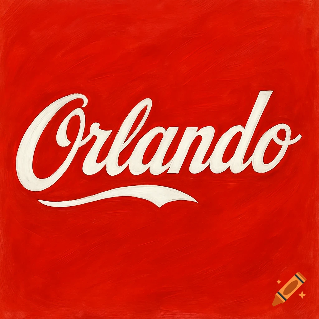 White script text 'Orlando' on a red background, in the Coca-Cola logo ...