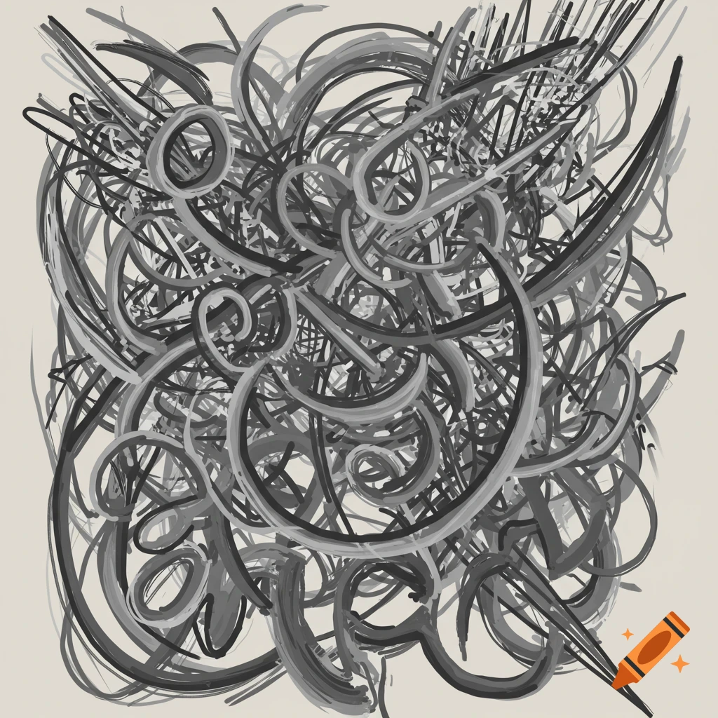 Abstract messy grayscale line art. on Craiyon