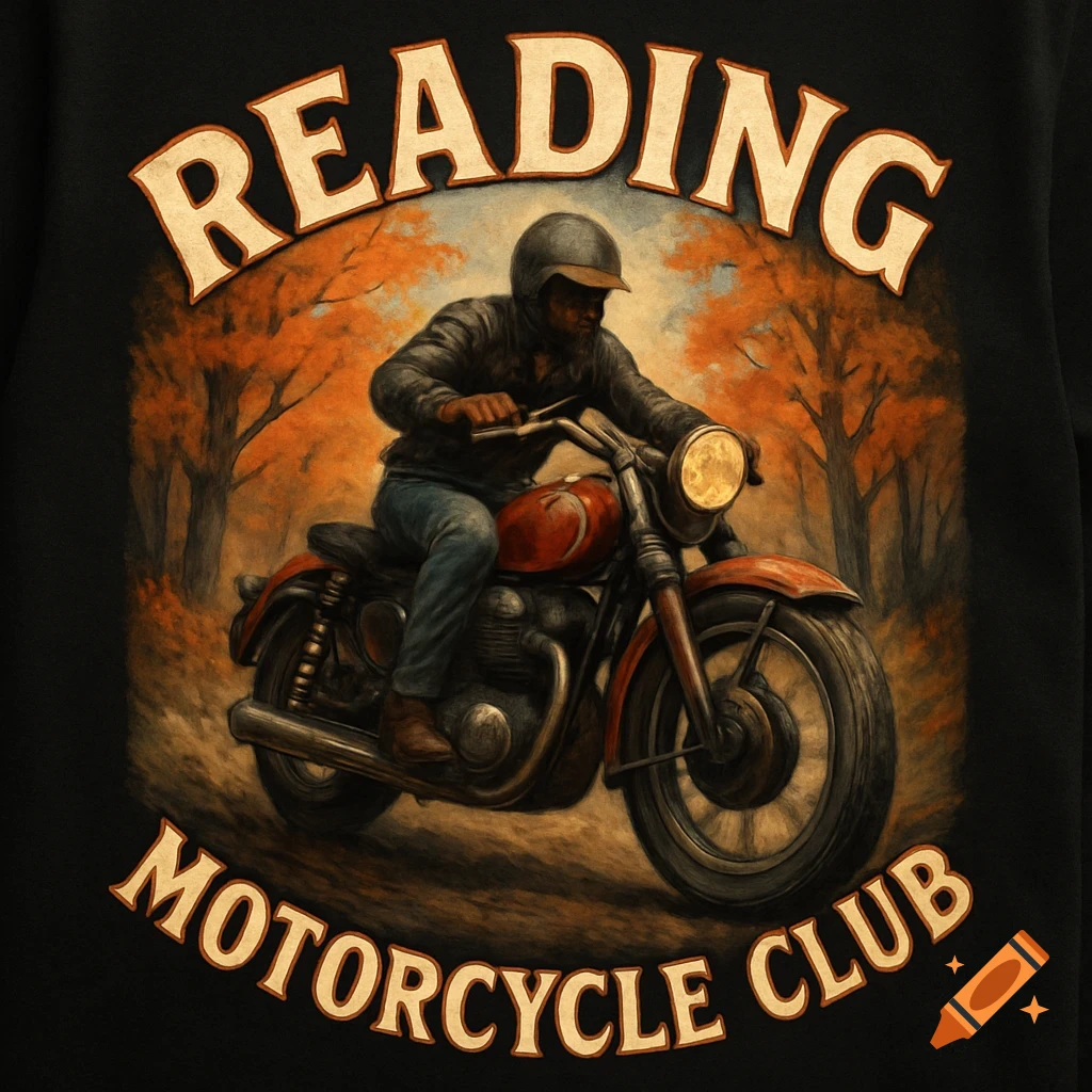 Illustration of a person riding a motorcycle through an autumn forest ...
